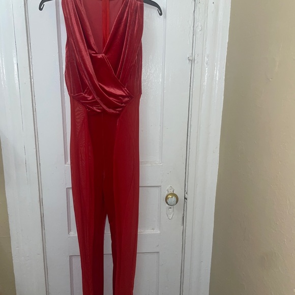 Pants & Jumpsuits | Red Bodysuit With Sheer Sides | Poshmark